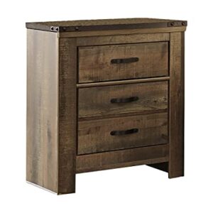 Signature Design by Ashley Trinell Rustic 2 Drawer Nightstand with USB Charging Stations, Warm Brown