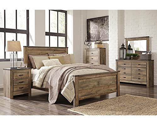 Signature Design by Ashley Trinell Rustic 2 Drawer Nightstand with USB Charging Stations, Warm Brown