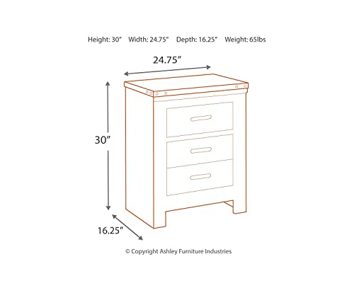 Signature Design by Ashley Trinell Rustic 2 Drawer Nightstand with USB Charging Stations, Warm Brown