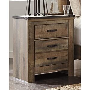 Signature Design by Ashley Trinell Rustic 2 Drawer Nightstand with USB Charging Stations, Warm Brown