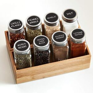 Hayley Cherie - 6 oz Large Square Glass Spice Jars (Set of 10) - Chalkboard Labels, Stainless Steel Lids and Large & Small Shaker Inserts