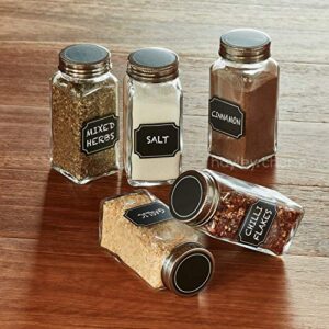 Hayley Cherie - 6 oz Large Square Glass Spice Jars (Set of 10) - Chalkboard Labels, Stainless Steel Lids and Large & Small Shaker Inserts