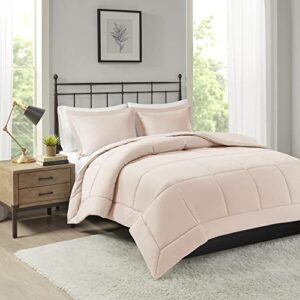 madison park sarasota all season microcell down alternative box quilted comforter mini set, full/queen, blush, model:mp10-4308