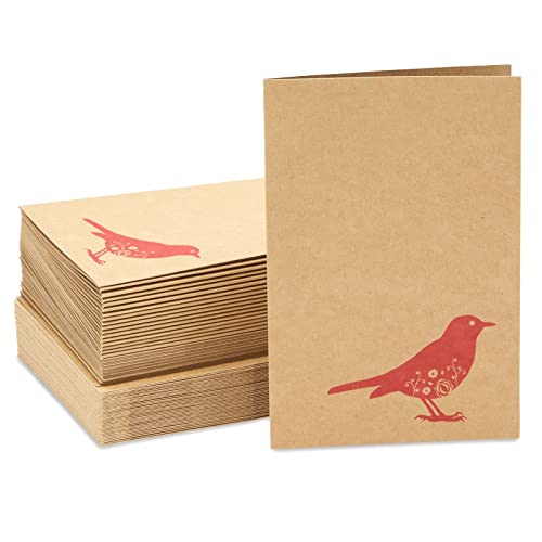 36 Pack Bird Note Cards with Envelopes, Blank All Occasion Thank You Cards, Rustic-Style (Kraft Paper, 4 x 6 In)