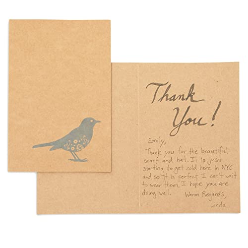 36 Pack Bird Note Cards with Envelopes, Blank All Occasion Thank You Cards, Rustic-Style (Kraft Paper, 4 x 6 In)