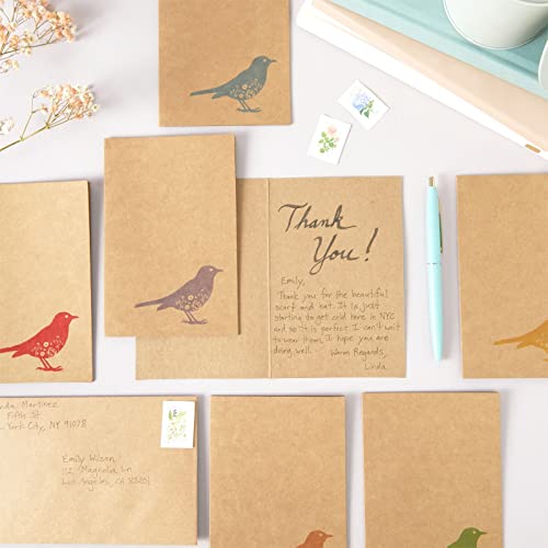 36 Pack Bird Note Cards with Envelopes, Blank All Occasion Thank You Cards, Rustic-Style (Kraft Paper, 4 x 6 In)