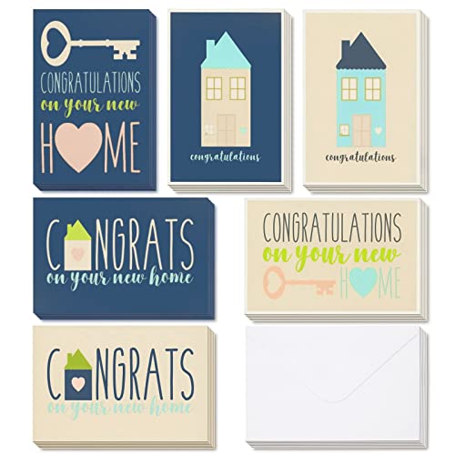 36 Pack Congratulations On Your New Home Greeting Cards with Envelopes Assortment Set for House Warming (6 Designs, 4x6 In)