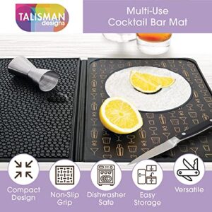 Talisman Designs Original Multi-Use Cocktail Bar Mat for Countertop | 9 x 12 | Black | Versatile Bar Spill Mat | Slice & Prep Cutting Board | Non-Slip Work Surface | Home Bar Accessory