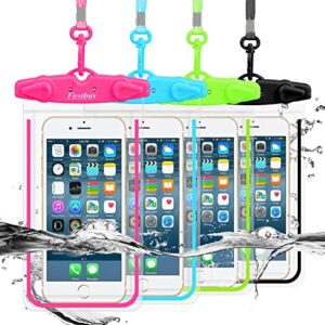 universal waterproof phone pouch, 4 pack waterproof phone case dry bag with neck strap luminous ornament for water games protect iphone 14 13 12 11 se pro max plus galaxy s22 s21 google note up to 8"