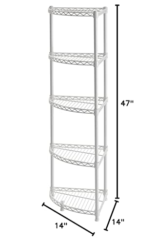 Muscle Rack WSCR141447 5-Shelf Steel Wire Corner Shelving Unit, 14" Width, 47" Height, 14" Depth , White