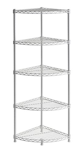 Muscle Rack WSCR141447 5-Shelf Steel Wire Corner Shelving Unit, 14" Width, 47" Height, 14" Depth , White