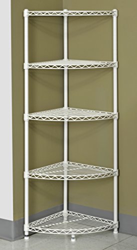 Muscle Rack WSCR141447 5-Shelf Steel Wire Corner Shelving Unit, 14" Width, 47" Height, 14" Depth , White