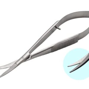 Micro Scissors 4.5" curved Castroviejo stitch cutting embroidery spring action extra sharp Squeeze scissors for ENT eye skin dental veterinary surgeon by Artman Instruments