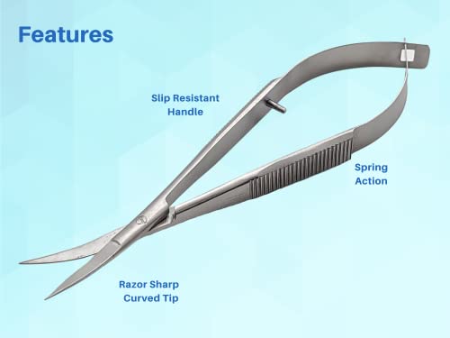 Micro Scissors 4.5" curved Castroviejo stitch cutting embroidery spring action extra sharp Squeeze scissors for ENT eye skin dental veterinary surgeon by Artman Instruments