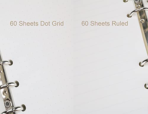 MILIKO A5 Water Wave Sytle PU Leather Wirebound/Spiral Refillable Notebook/Journal, Organizer/Planner-120 Sheet-60 Sheets Dot Grid Plus 60 Sheets Ruled Refills, 3 Transparent Dividers Included