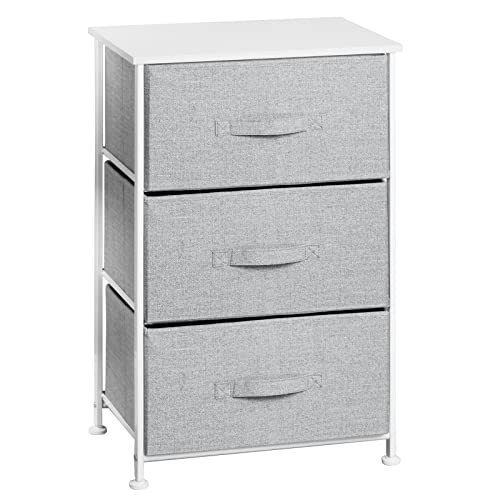 mDesign Steel Top and Frame Storage Dresser Tower Unit with 3 Removable Fabric Drawers for Bedroom, Living Room, or Bathroom - Holds Clothes, Accessories, Lido Collection - Gray