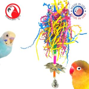 Bonka Bird Toys 1370 Foraging Stand Small Bird Toy Crinkly Chew Shred Paper Natural Woven Palm Leaf Flower Wood Bead Plastic Cockatiel Parakeet Conures