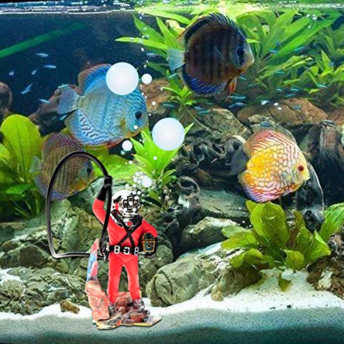 Saim Diver with Hose Live Action Aerating, Air Action Aerating Decorations Diver Movement Live-Action for Aquarium Fish Tank Ornament - Rose Red