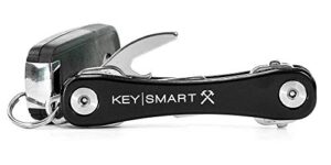 keysmart rugged - multi-tool key holder with bottle opener and pocket clip (up to 14 keys, black)