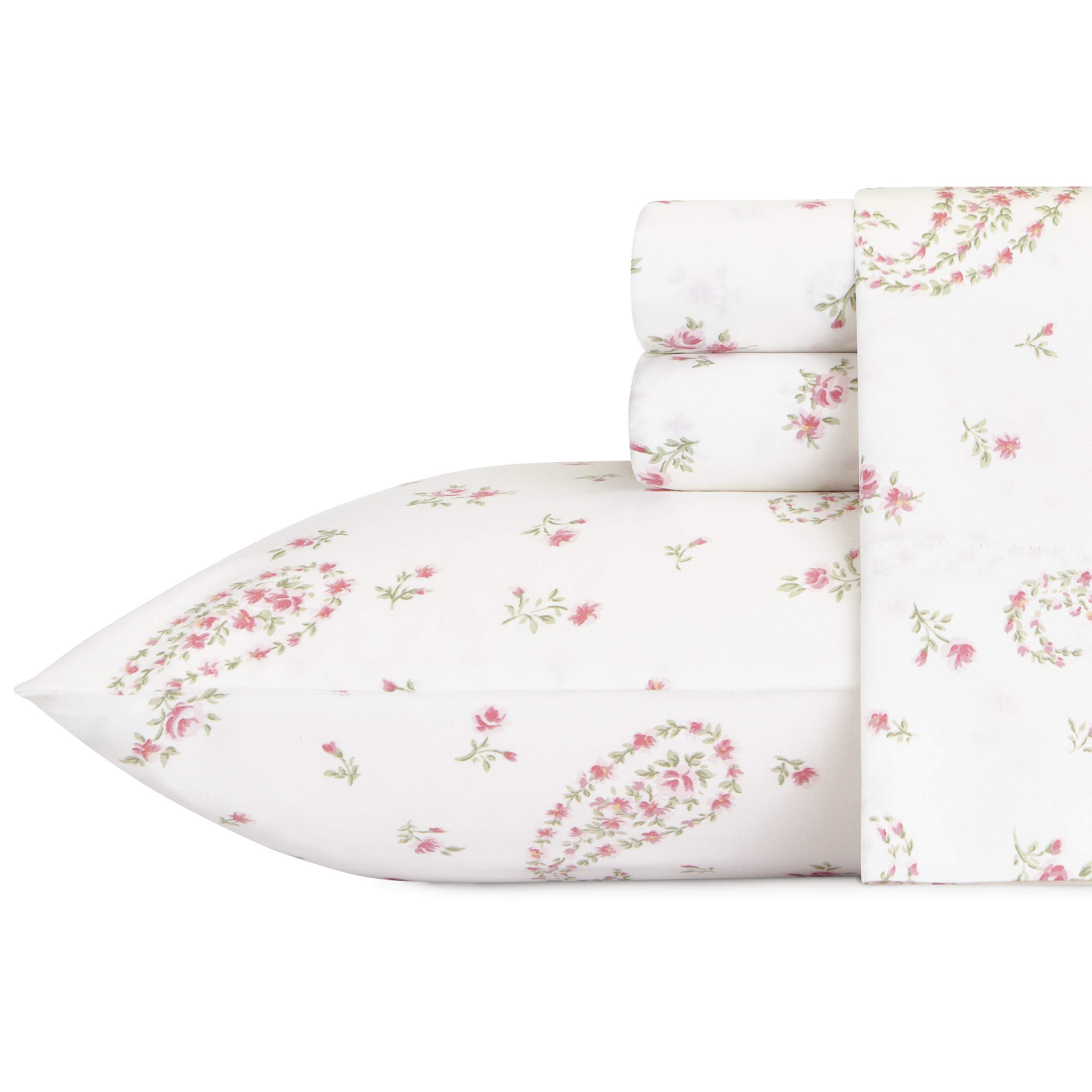 Laura Ashley Home Sateen Collection Bed Sheet Set - 100% Cotton, Silky Smooth & Luminous Sheen, Wrinkle-Resistant Bedding, 4 Pieces, Queen, Bristol Paisley