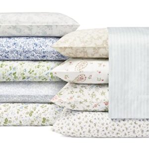 Laura Ashley Home Sateen Collection Bed Sheet Set - 100% Cotton, Silky Smooth & Luminous Sheen, Wrinkle-Resistant Bedding, 4 Pieces, Queen, Bristol Paisley