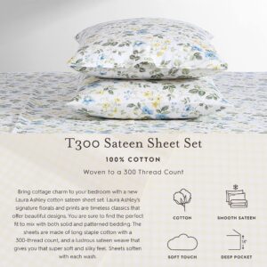 Laura Ashley Home Sateen Collection Bed Sheet Set - 100% Cotton, Silky Smooth & Luminous Sheen, Wrinkle-Resistant Bedding, 4 Pieces, Queen, Bristol Paisley