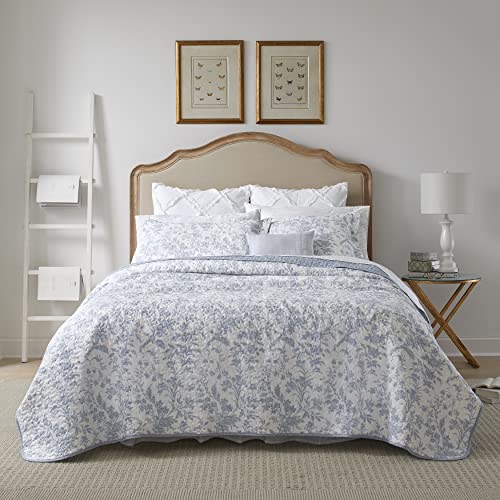 Laura Ashley Home - Amberley Collection - Quilt Set - 100% Cotton, Breathable & Lightweight, Reversible Bedding, Pre-Washed for Added Softness, Queen, Spa Blue , 1 Count (Pack of 1)