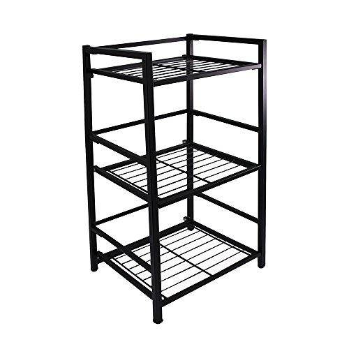 Flipshelf-Folding Metal Bookcase-Small Space Solution-No Assembly-Home, Kitchen, Bathroom And Office Shelving-Black, 3 Shelves, Narrow