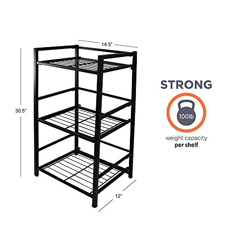 Flipshelf-Folding Metal Bookcase-Small Space Solution-No Assembly-Home, Kitchen, Bathroom And Office Shelving-Black, 3 Shelves, Narrow