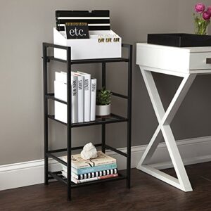 Flipshelf-Folding Metal Bookcase-Small Space Solution-No Assembly-Home, Kitchen, Bathroom And Office Shelving-Black, 3 Shelves, Narrow