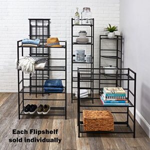 Flipshelf-Folding Metal Bookcase-Small Space Solution-No Assembly-Home, Kitchen, Bathroom And Office Shelving-Black, 3 Shelves, Narrow