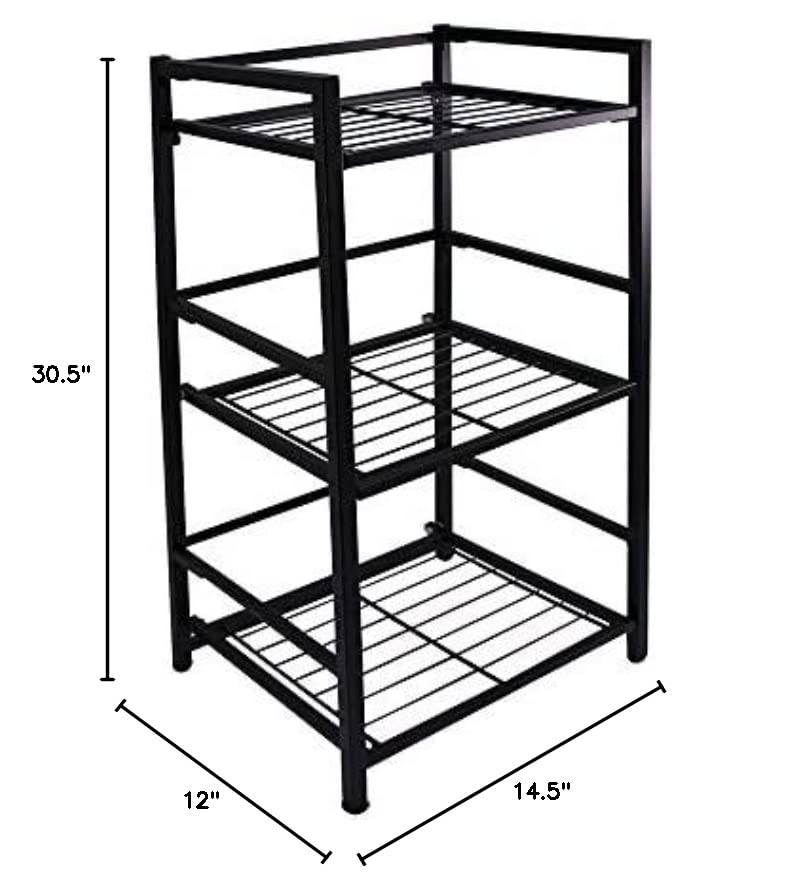 Flipshelf-Folding Metal Bookcase-Small Space Solution-No Assembly-Home, Kitchen, Bathroom And Office Shelving-Black, 3 Shelves, Narrow