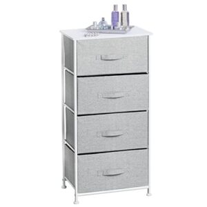 mdesign tall dresser storage tower stand with 4 removable fabric drawers - steel frame, wood top organizer for bedroom, entryway, closet - lido collection - gray