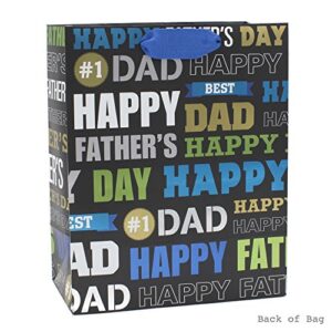 Hallmark 9" Medium Father's Day Gift Bag with Tissue Paper (Black, Green, Blue, Gold) "Best Dad" "Happy Father's Day"