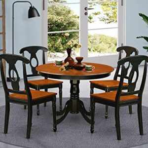 East West Furniture HLKE5-BCH-W 5 Piece Dining Room Table Set Includes a Round Kitchen Table with Pedestal and 4 Dining Chairs, 42x42 Inch, Black & Cherry