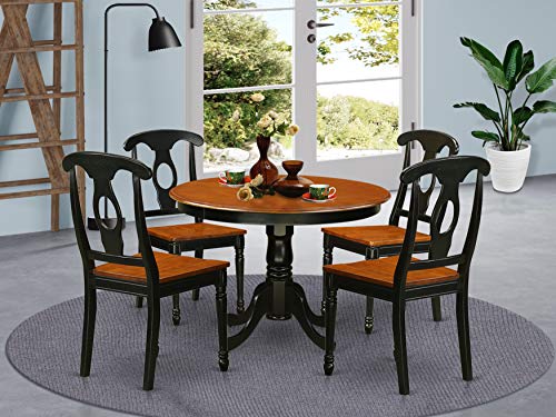 East West Furniture HLKE5-BCH-W 5 Piece Dining Room Table Set Includes a Round Kitchen Table with Pedestal and 4 Dining Chairs, 42x42 Inch, Black & Cherry