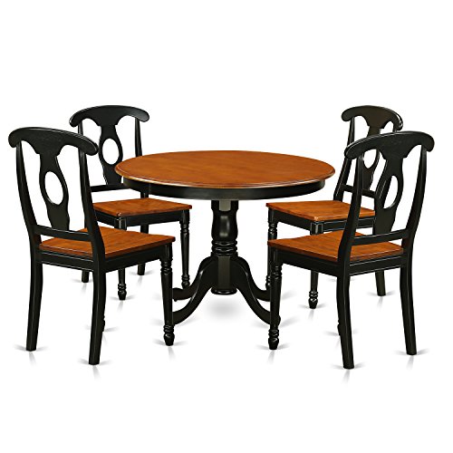 East West Furniture HLKE5-BCH-W 5 Piece Dining Room Table Set Includes a Round Kitchen Table with Pedestal and 4 Dining Chairs, 42x42 Inch, Black & Cherry