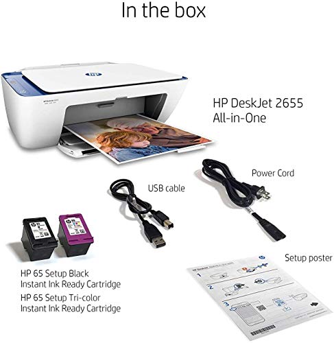 HP DeskJet 2655 All-in-One Compact Printer, HP Instant Ink, Works with Alexa - Noble Blue (V1N01A)