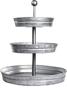 getset2save vintage galvanized 3 tier serving tray rustic country farmhouse kitchen, one size, silver