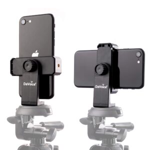 davoice tripod phone mount adapter, 360 rotating holder, compatible with iphone smartphone camera stand, universal cell phone attachment clip clamp