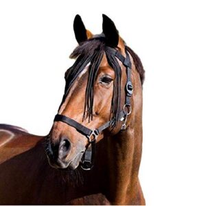 horze lightweight nylon fringe fly veil | easily attaches to halter - black - horse