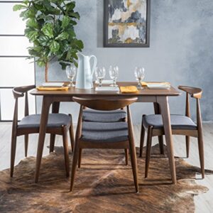 christopher knight home francie fabric and walnut wood dining set, charcoal / walnut