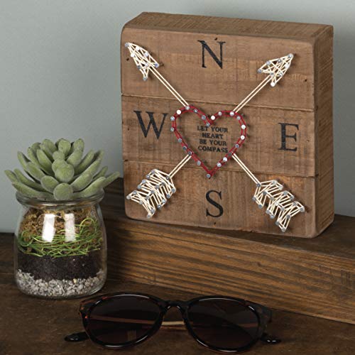 Primitives by Kathy 33187 String Art Box Sign, 6 x 6, Let Your Heart Be Your Compass