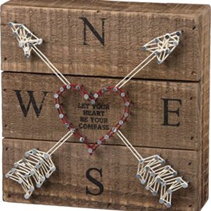 Primitives by Kathy 33187 String Art Box Sign, 6 x 6, Let Your Heart Be Your Compass