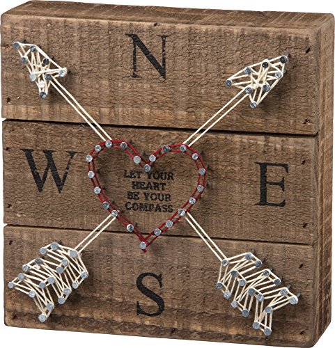 Primitives by Kathy 33187 String Art Box Sign, 6 x 6, Let Your Heart Be Your Compass