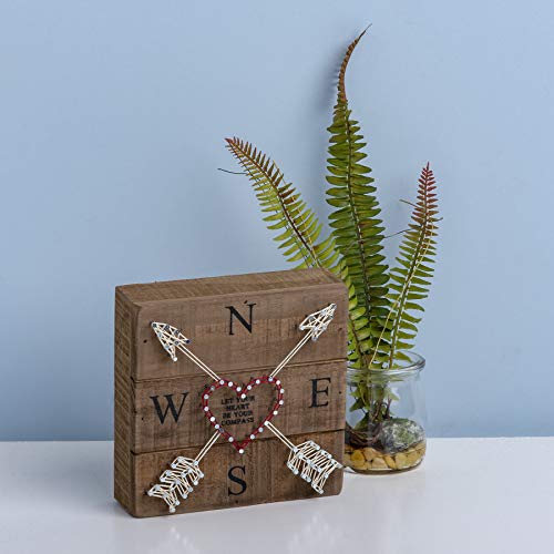 Primitives by Kathy 33187 String Art Box Sign, 6 x 6, Let Your Heart Be Your Compass