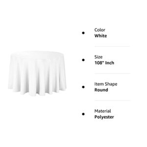 Sparkles Make It Special Leading Linens 10-pcs 108" Inch Round Polyester Cloth Fabric Linen Tablecloth - Wedding Reception Restaurant Banquet Party - Machine Washable - White