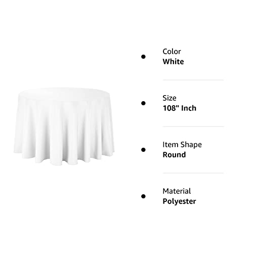 Sparkles Make It Special Leading Linens 10-pcs 108" Inch Round Polyester Cloth Fabric Linen Tablecloth - Wedding Reception Restaurant Banquet Party - Machine Washable - White