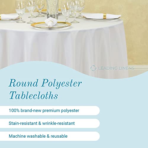 Sparkles Make It Special Leading Linens 10-pcs 108" Inch Round Polyester Cloth Fabric Linen Tablecloth - Wedding Reception Restaurant Banquet Party - Machine Washable - White