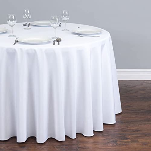 Sparkles Make It Special Leading Linens 10-pcs 108" Inch Round Polyester Cloth Fabric Linen Tablecloth - Wedding Reception Restaurant Banquet Party - Machine Washable - White